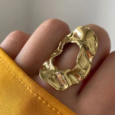 Gold Color Sainless Seel Rings for Women Men Rero Irregular