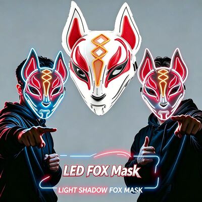LED Fox Mask Neon Light Up Japanese Kitsune Mask for Hallowe