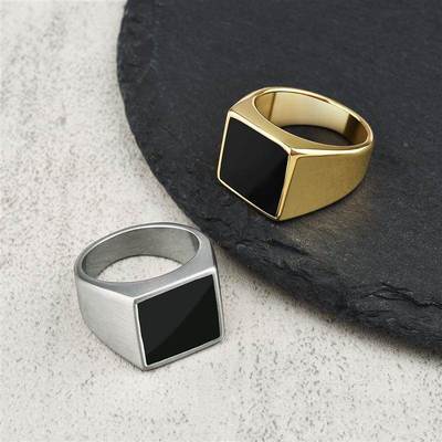 New Black Glossy Flat Men's Ring Stainless Steel Geometric R