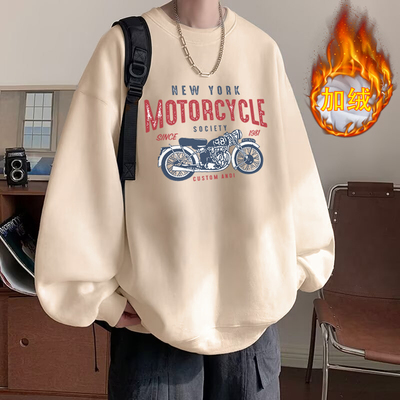 美式印花潮流卫衣男款上衣无帽2024年高级感vibe风简约百搭潮潮牌