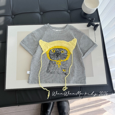 2026夏季女童新款卡通短袖T恤百搭立体时尚猫咪短袖上衣T恤DDT335