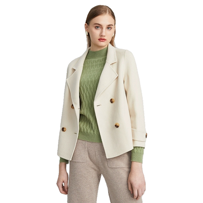 海兰丝双排扣气质短外套大衣