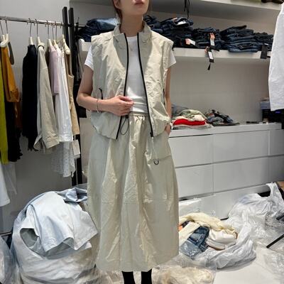 欧货无袖马甲过膝工装半身裙两件套女夏款宽松休闲背心套装6139