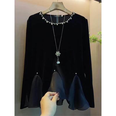 妹妹新款女装2026上衣搭显大码巨瘦胖mm丝绒黑色胖好看女内冬季