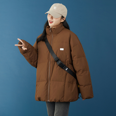 宽松休闲短款立领白鸭绒羽绒服