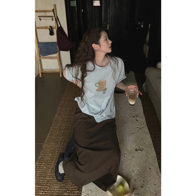刺绣包diyWOMEN #纯棉有趣JM 夏季的5021蓝色女茶短袖T恤印花宽松