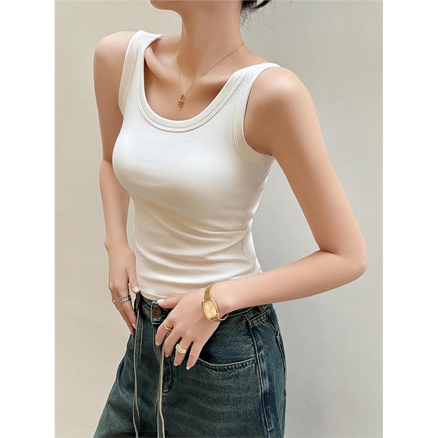 W基础款纯色U领工字背心女夏季气质修身遮副乳可外穿休闲吊带上衣