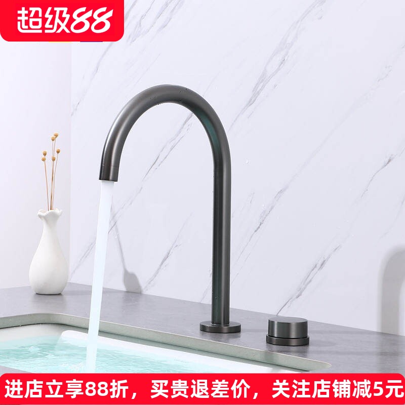 黄铜双孔面盆水龙头冷热水拉丝金黑色枪灰卫生间浴室柜台盆洗手盆