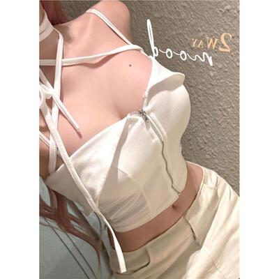 现货 51STUDIO自制显瘦挂脖系带露肩吊带开衫