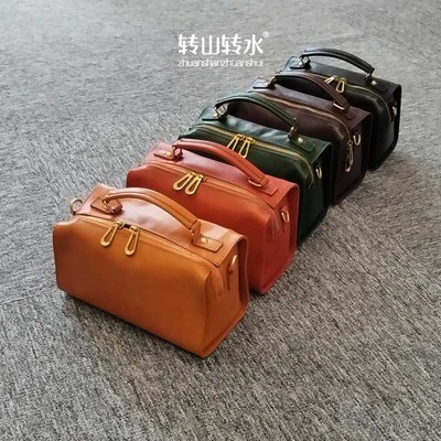 头层牛皮女包复古斜挎包波士顿包