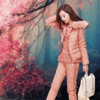 韩版甜美女修身显瘦套装羽绒服