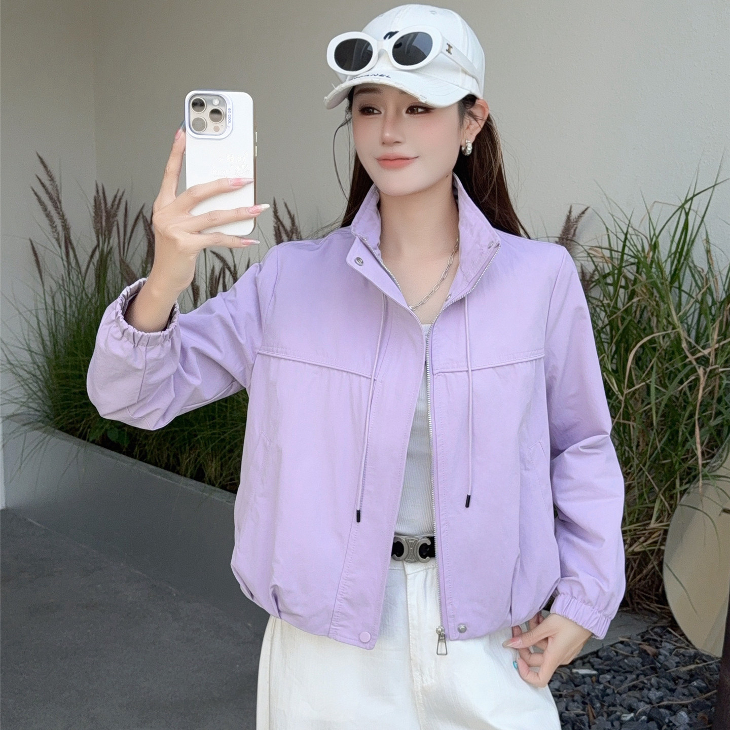 休闲立领短外套女春秋季紫色宽松夹克时尚洋气减龄百搭显瘦上衣服
