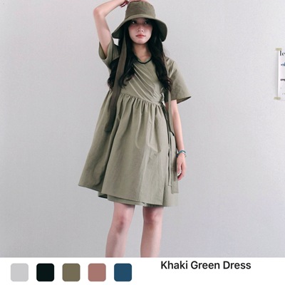 Ohh Cake Khaki Green Dress 卡其绿一片式连衣裙 清凉百褶小短裙