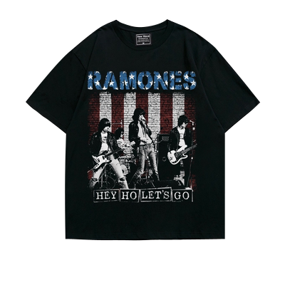 落肩款五分袖雷蒙斯ramones阿美咔叽美式重磅摇滚oversizeT恤男夏