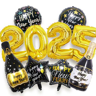 2025新年装饰派对场景布置酒瓶酒杯铝膜气球元旦晚会Paty氛围装扮