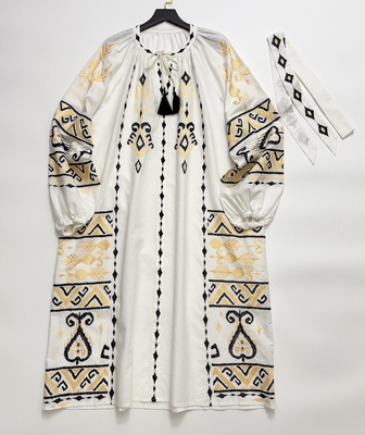 法式小众复古刺绣流苏宽松棉麻连衣裙女