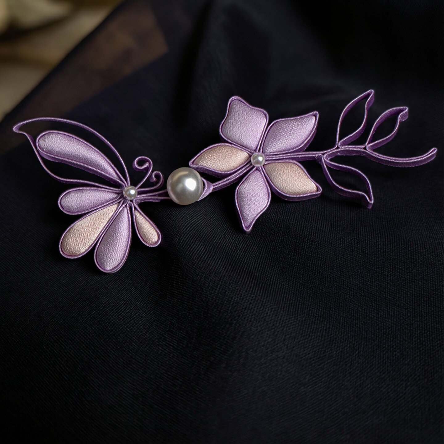 中式汉服旗袍盘扣国风珍珠蝴蝶百合花扣手工编织硬花纽扣服装辅料