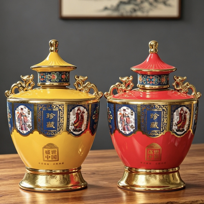 空瓶 珍藏景德镇财神双耳陶瓷酒瓶酒壶五福临门装饰创意酒坛