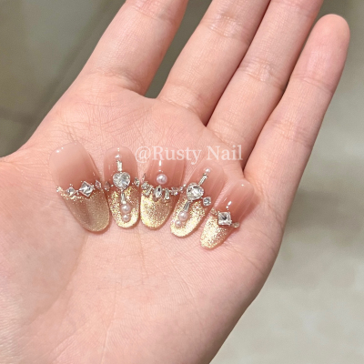 富家千金招财金色猫眼手工穿戴甲