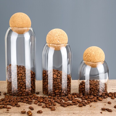 Round wooden cork stopper, glass sealed container, kitchen