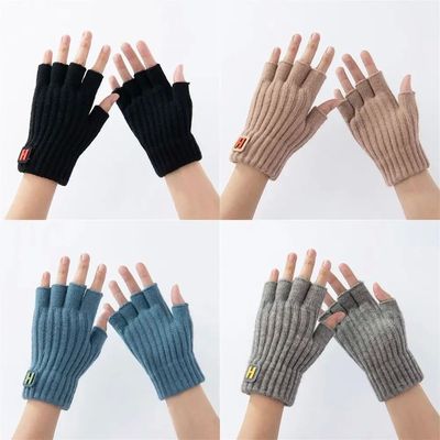 Men Winter Fingerless Gloves Half Finger Writting Office Kni