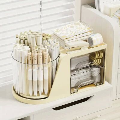 1pc Large Capacity Rotating Pen Holder, Pen Bucket Box Offic