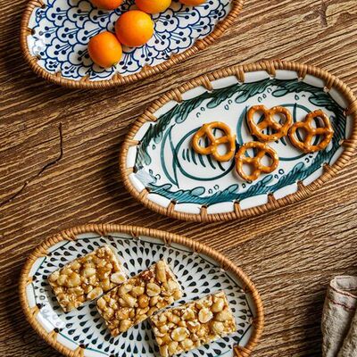 Japanese Tableware Rattan Woven Fruit Plate Dry Fruit Tray D