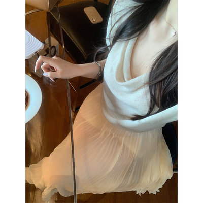 DUCHUNZI亚麻针织荡领短袖