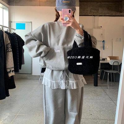 韩国代购Gwin抽绳卫衣长裤套装