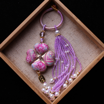 非遗成品宋锦紫四叶草挂件流苏包挂古风汉服挂饰车挂配饰钥匙扣挂