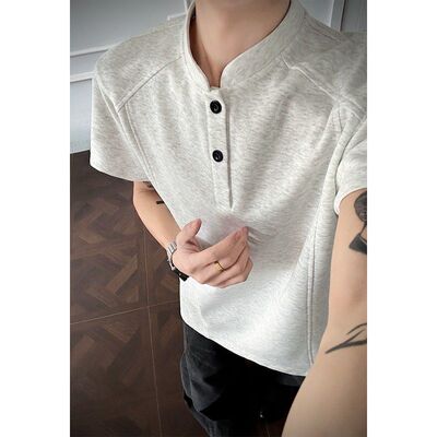 美式亨利领短袖Polo衫男夏季