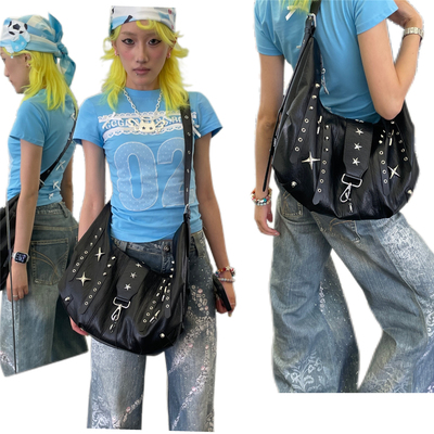 日光欲Y2K托特包小众设计星星单肩斜挎软皮大容量通勤机车大挎包