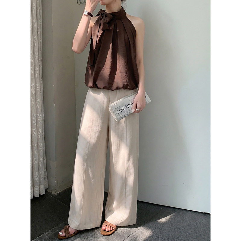 Tania 韩式立领挂脖系带花苞背心设计感夏季新款无袖百搭上衣女