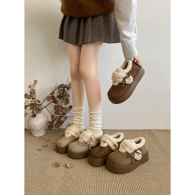 林北北加绒雪地靴女厚底勃肯鞋