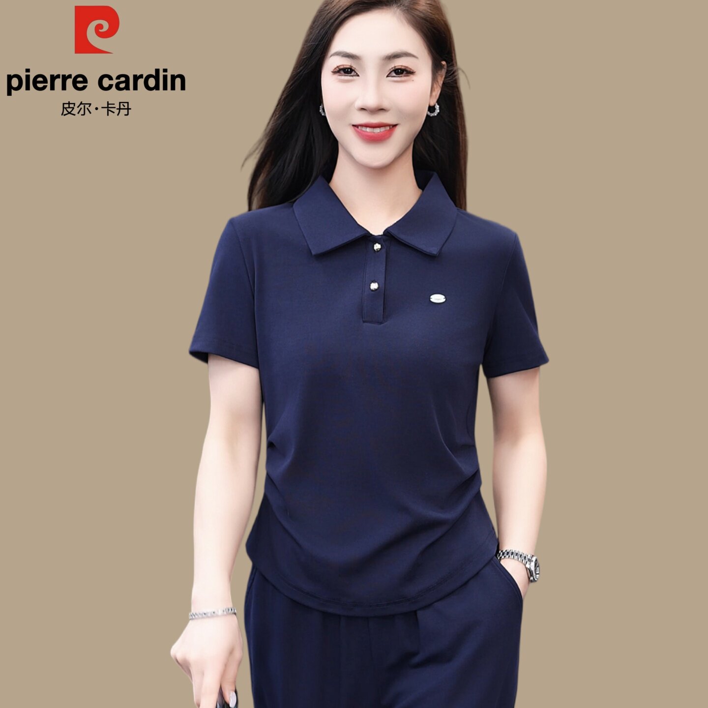 皮尔卡丹洋气减龄运动套装女2026夏季新款POLO领短袖休闲服两件套