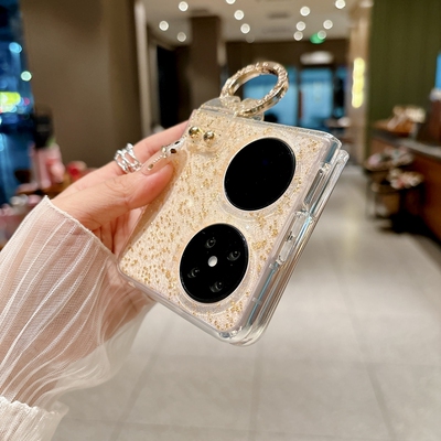 适用华为pocket2手机壳折叠新款p50pockets保护套s宝盒proket2外壳poket金箔pock气质pkcket女指环支架packet