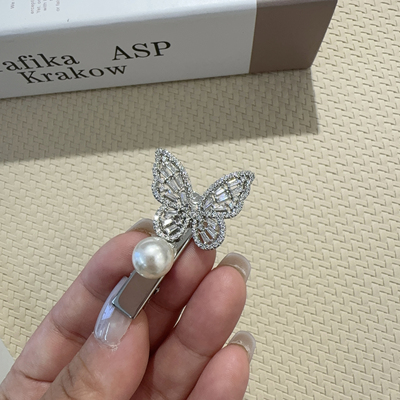 韩国进口发饰新款LUCE家精致蝴蝶珍珠小号鸭嘴夹气质满钻边夹发夹