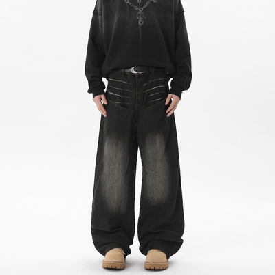 ZMOGEE潮牌牛仔裤男2025春秋新款美式复古水洗猫须宽松阔腿直筒裤