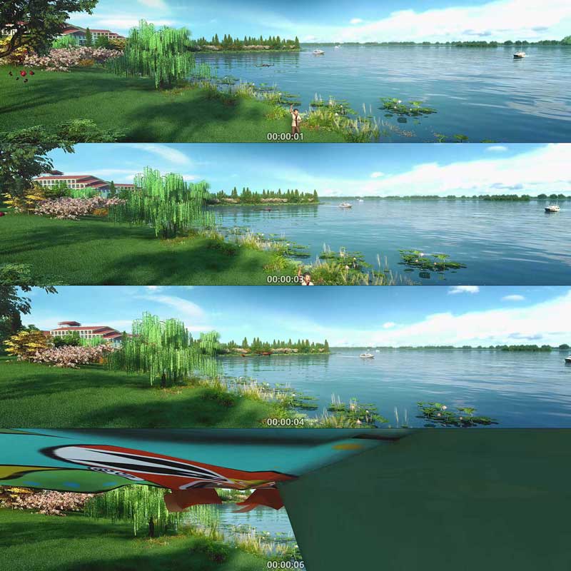 绿色城市生态城市河畔风筝3D动画三维建筑漫游城市宣传片视频素材