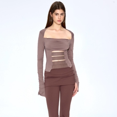 CSFC*绷带款 古铜玫瑰 绷带弹力长袖  迷你荡领束腰塑身轻便