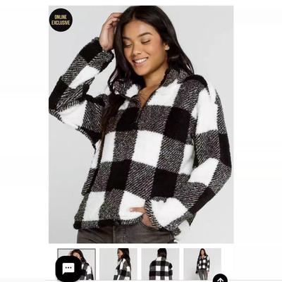 包邮！外贸 柔软轻便拼色格子质感半拉链保暖毛绒上衣  0.39KG