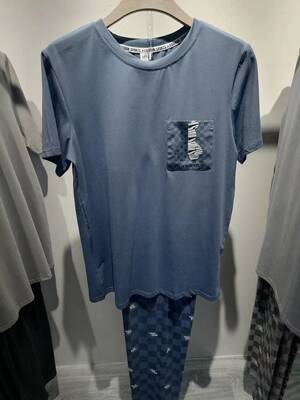 卡尼格凡春夏男款爽棉圆领套头短袖长裤家居服睡衣894017