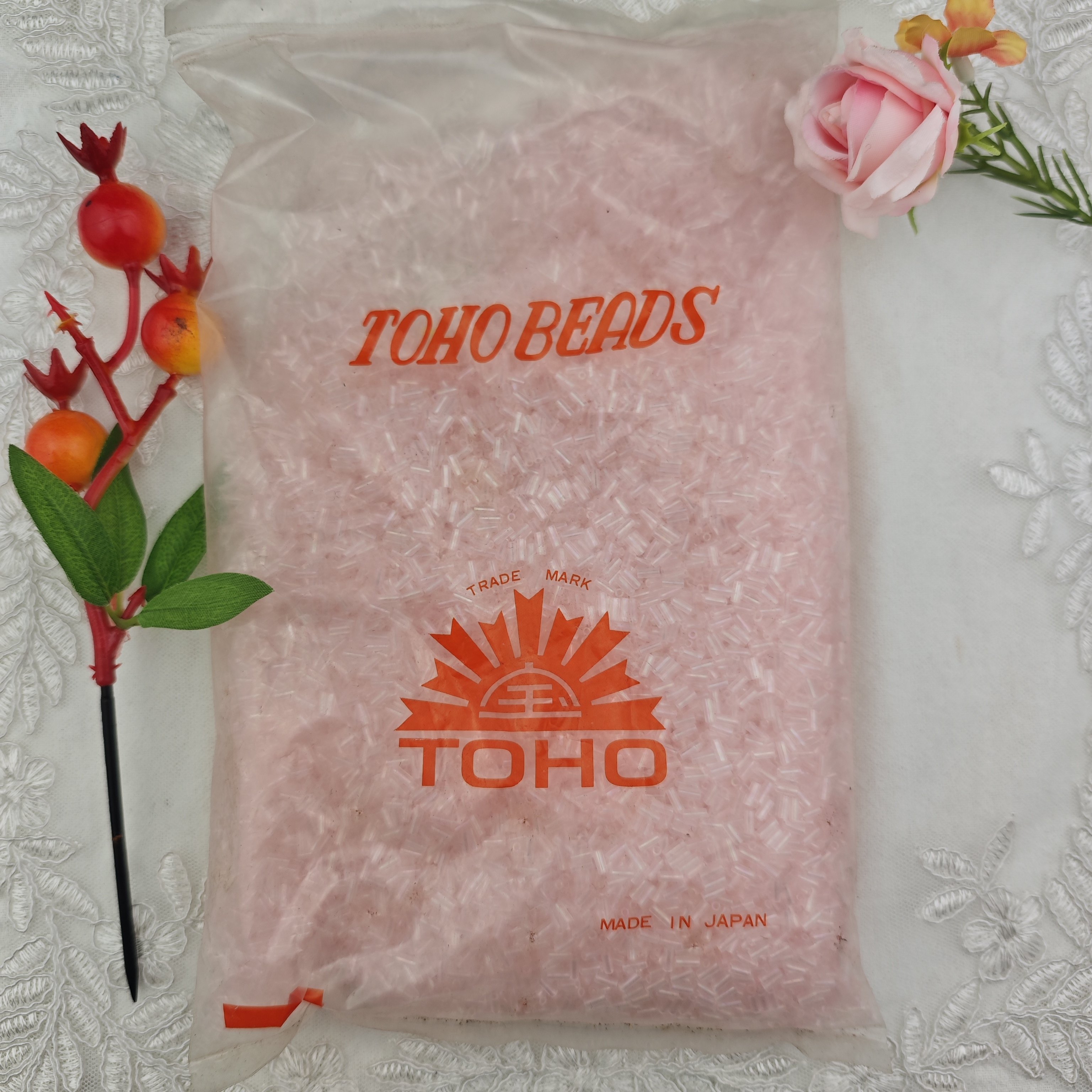 东宝透明炫彩粉红玻璃管珠171L*2x4.5mm手工手链串珠耳环法绣材料
