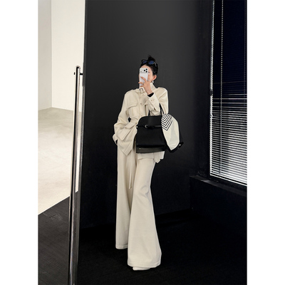 PAPERLLL辛间 十二月独行 裤耳装饰羊毛高腰阔腿裤女冬通勤毛呢裤