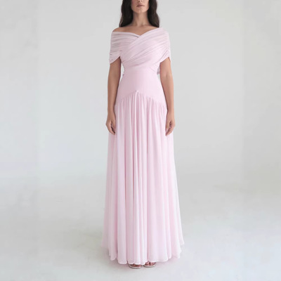 Elegant cross design pink skirt gentle romantic long dress
