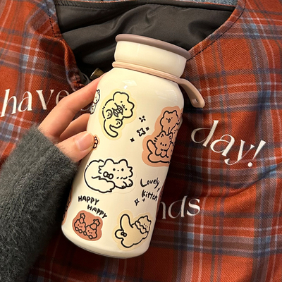 线条简约猫咪保温杯304不锈钢