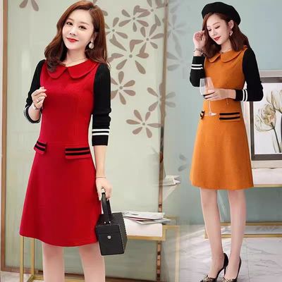 妃蝶轩【断码清仓】大码女装秋冬季长袖优雅打底连衣裙 Z17103