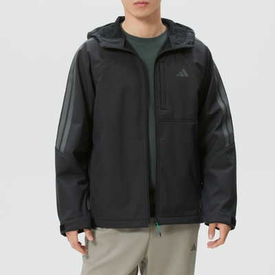 Adidas阿迪达斯正品新款春秋男款运动连帽印花软壳夹克外套KR2496