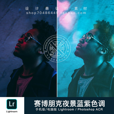 手机LR预设 ps CameraRaw ACR滤镜 城市霓虹灯朋克夜景蓝紫色调