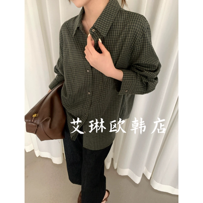 12027韩系休闲翻领格子衬衫